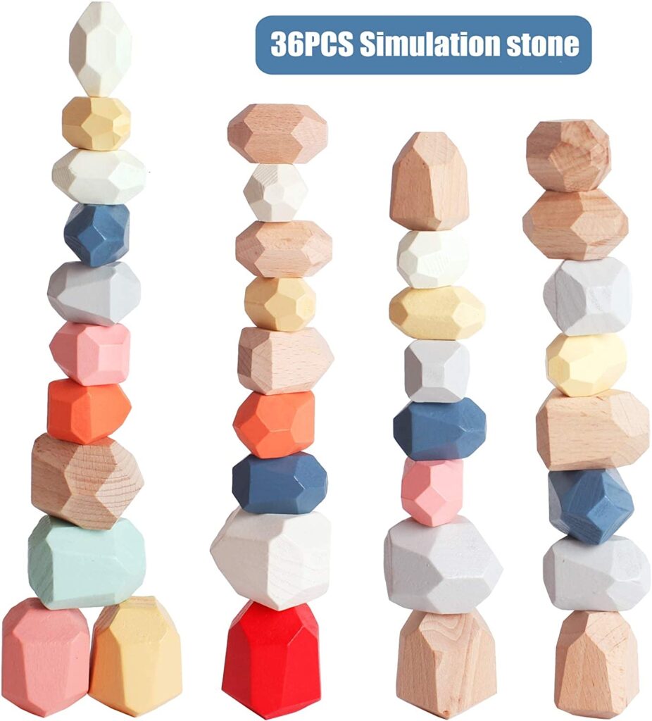 36 Pieces Wooden Stacking Rocks Balancing Stones | Diversitoy