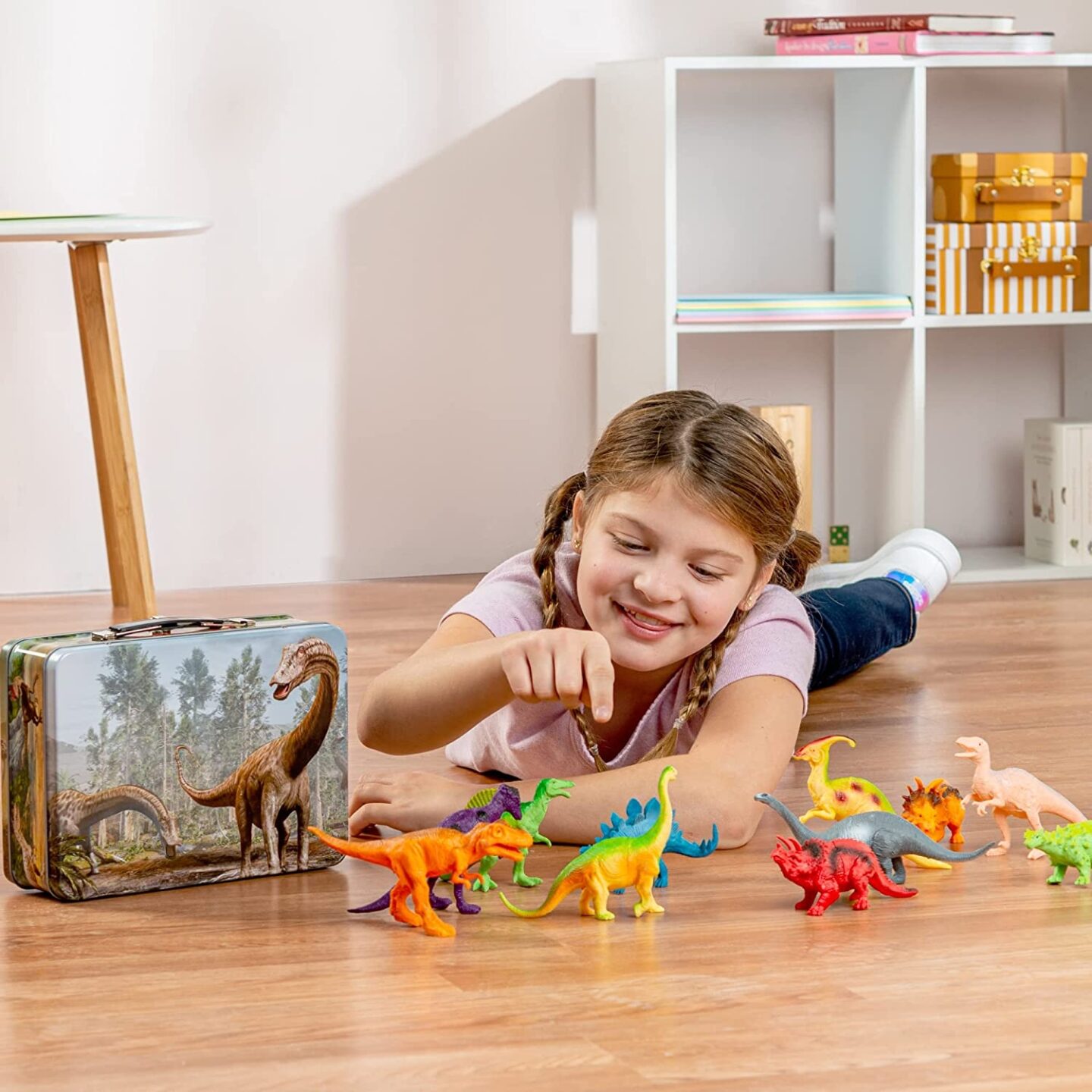 12 Pieces 7-Inch Realistic Dinosaurs Figures with Storage Tin Box ...